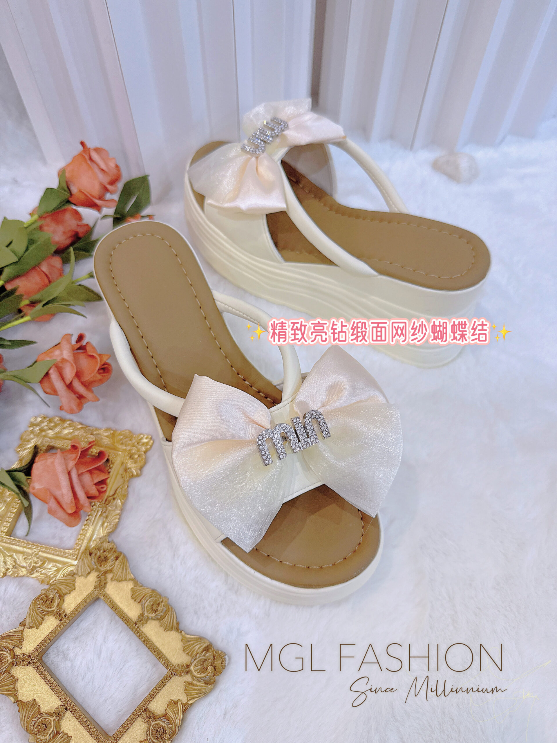 绝美新款上架 Rm52-Rm3=Rm49 巨好穿～夏日必备7cm厚底亮钻蝴蝶结设计凉鞋 M601 – Welcome to MGL Fashions