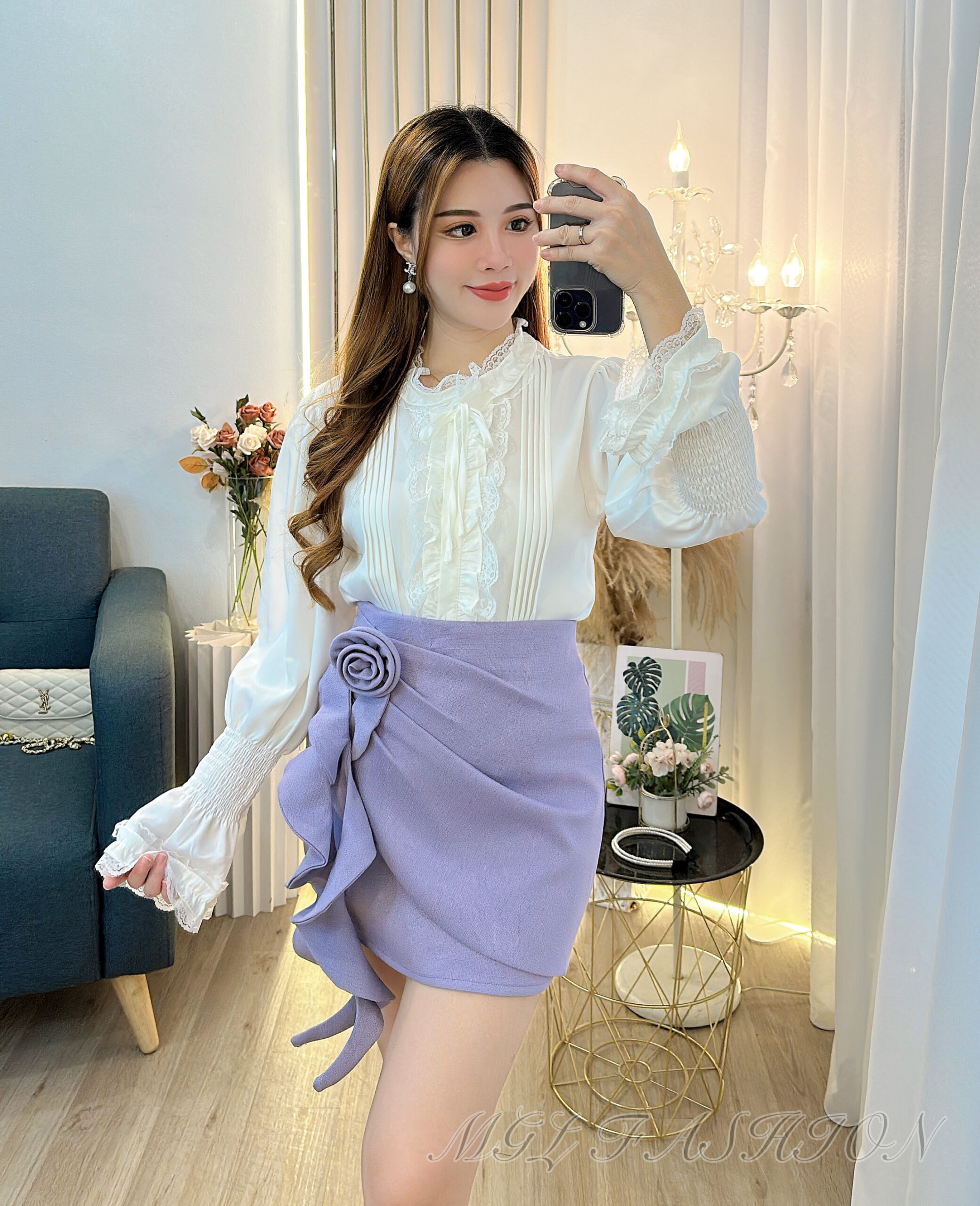 超值大促销Rm65 Now Rm45 PoshCode气质名媛风小香风玫瑰花高腰裙 5927 – Welcome to MGL Fashions