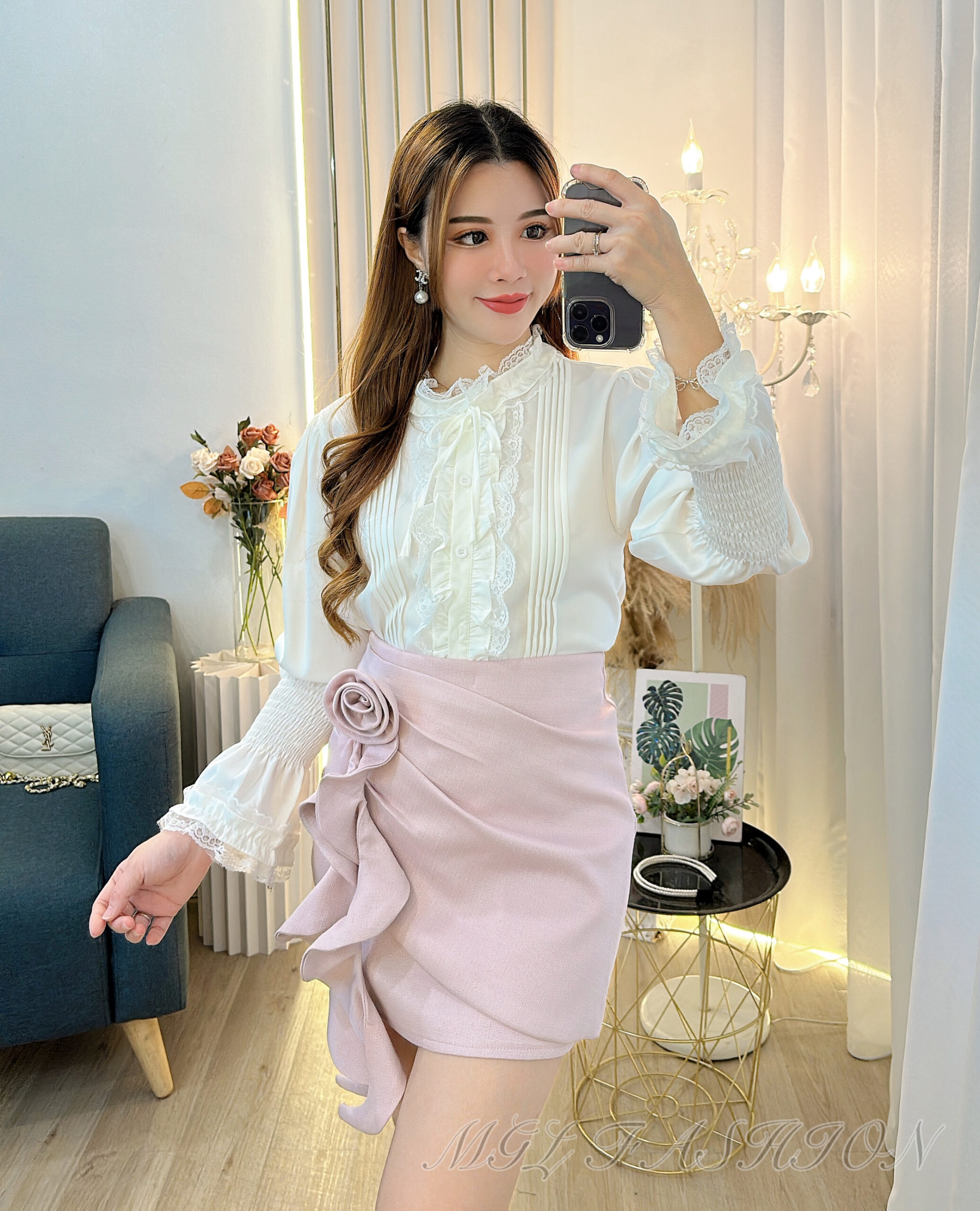 超值大促销Rm65 Now Rm45 PoshCode气质名媛风小香风玫瑰花高腰裙 5927 – Welcome to MGL Fashions