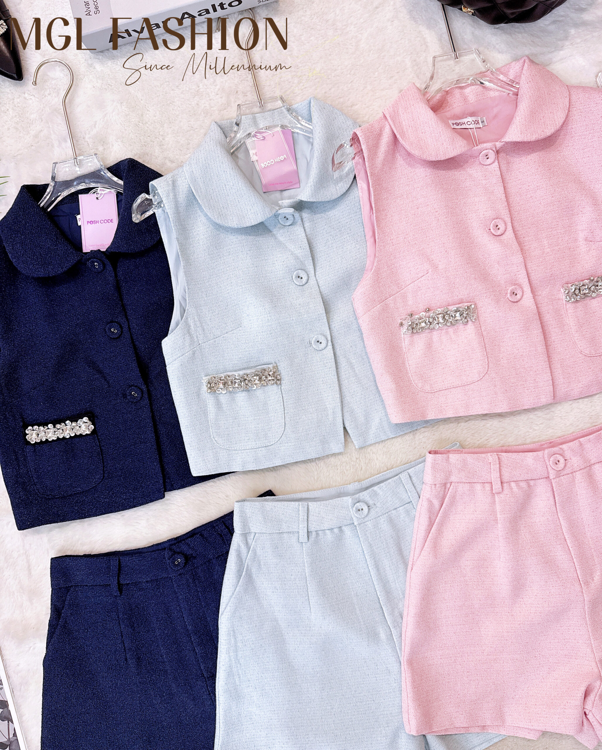 超值大促销Rm119 Now Rm89 PoshCode气质唯美名媛小香风亮钻套装 21626 – Welcome to MGL Fashions