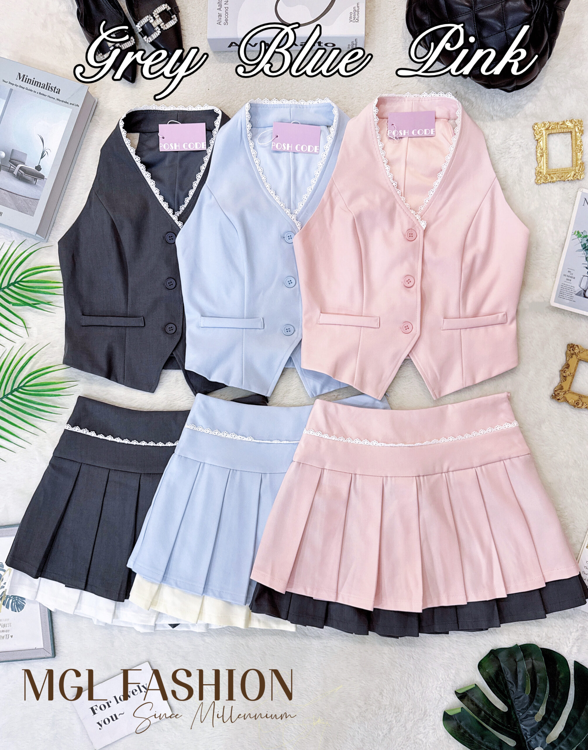 超值大促销Rm115 Now Rm89 PoshCode轻奢名媛风显瘦西装百褶裙套装 21687 – Welcome to MGL Fashions